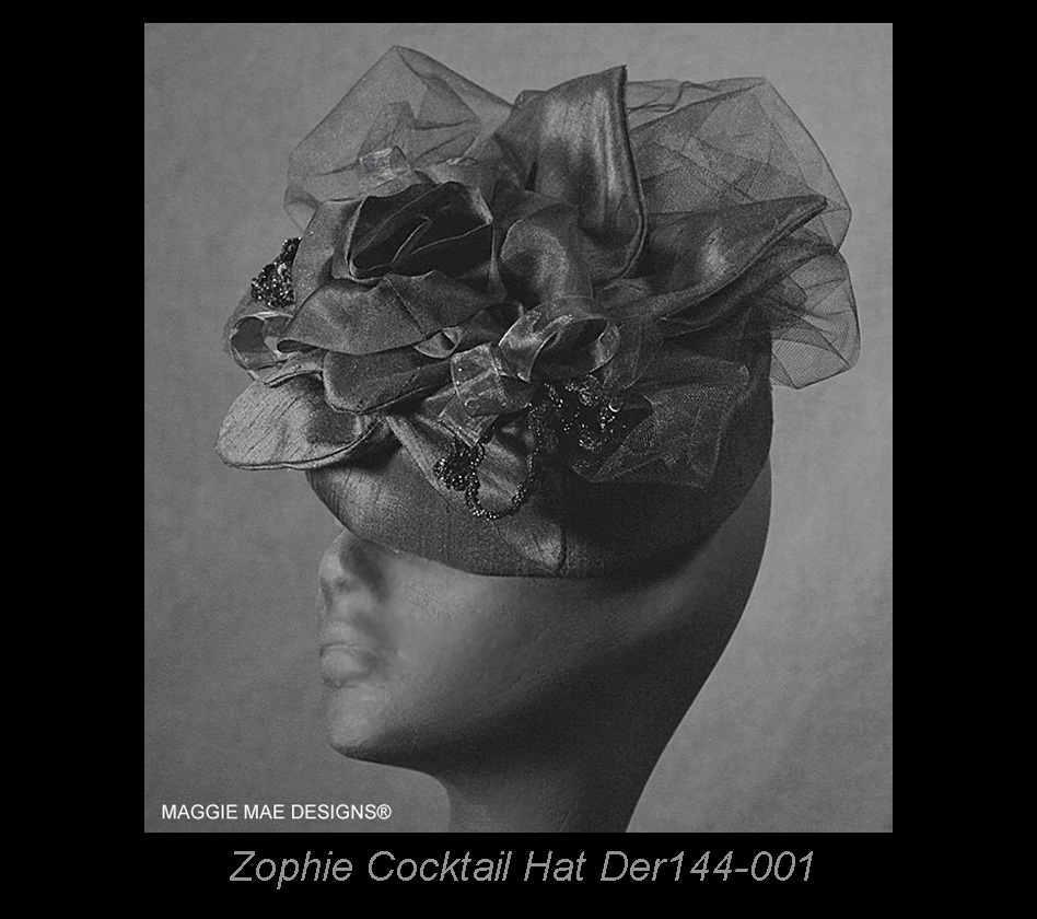 Zophie Der89-001 Cocktail Hat in Black Dupioni Silk